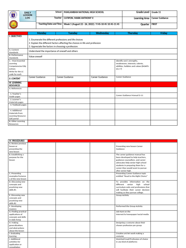 Career Guidance DLL Q1 W1 | PDF