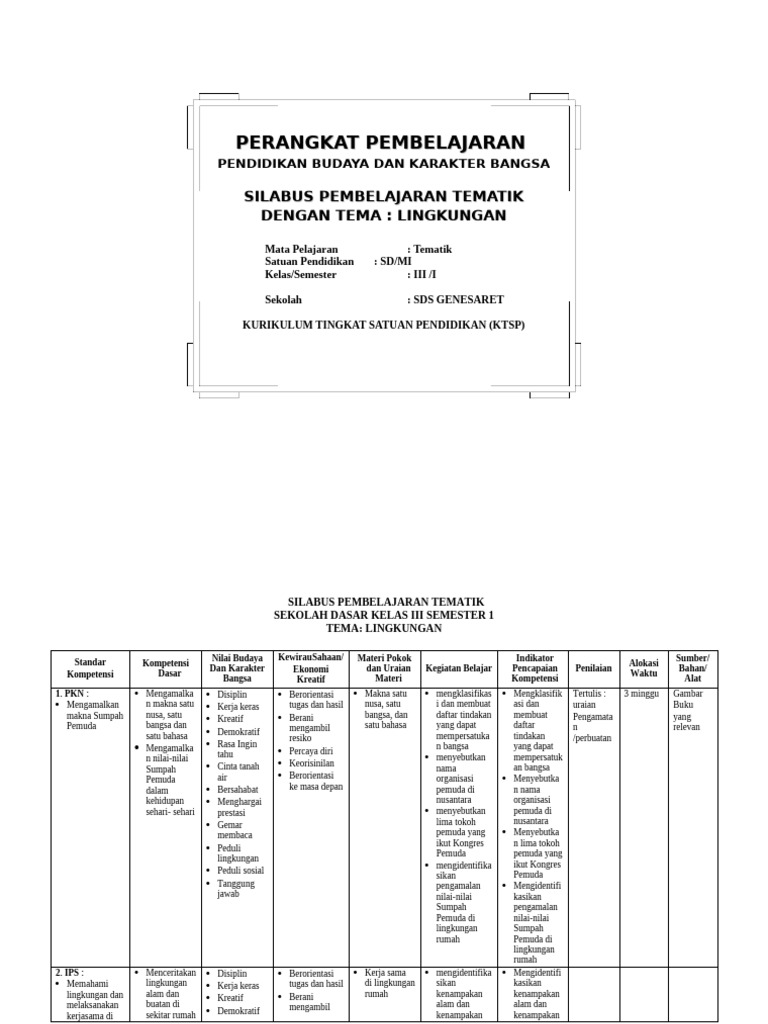 Silabus Tematik 3 | PDF