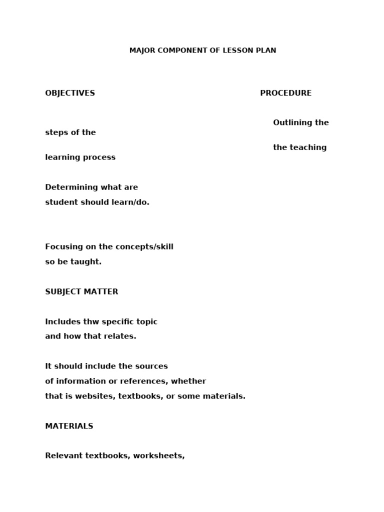Major Component of Lesson Plan | PDF