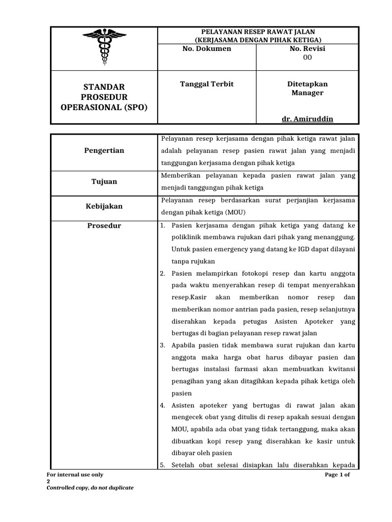 Sop Pelayanan Resep Rawat Jalan Pdf