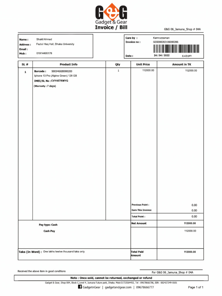 G&G Invoice | PDF