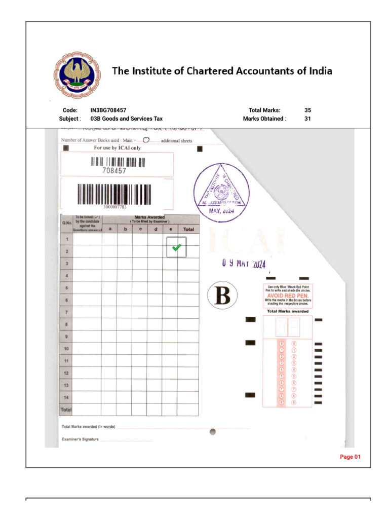 Code: IN3BG708457 Total Marks: 35 Subject 03B Goods and Services Tax ...
