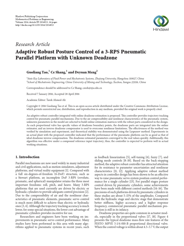 Adaptive Robust Posture Control of A 3-RPS Pneumat | PDF