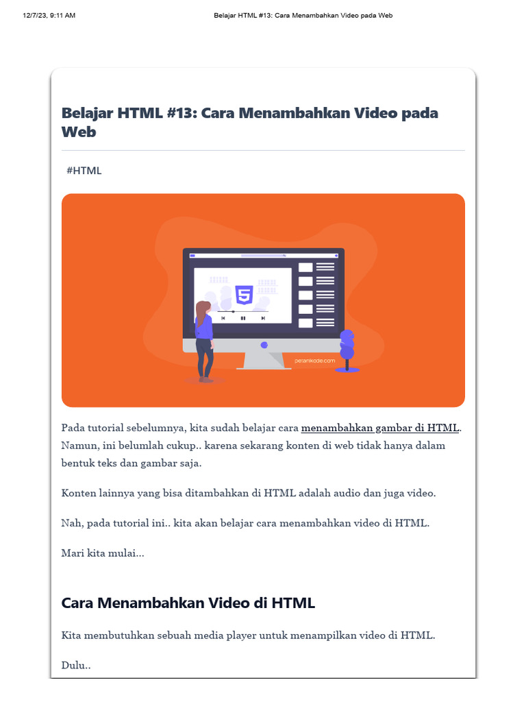 Belajar HTML #13_ Cara Menambahkan Video Pada Web | PDF