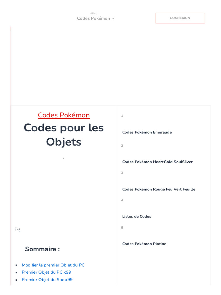 Codes Pour Les Objets Dans Codes Pokémon | PDF