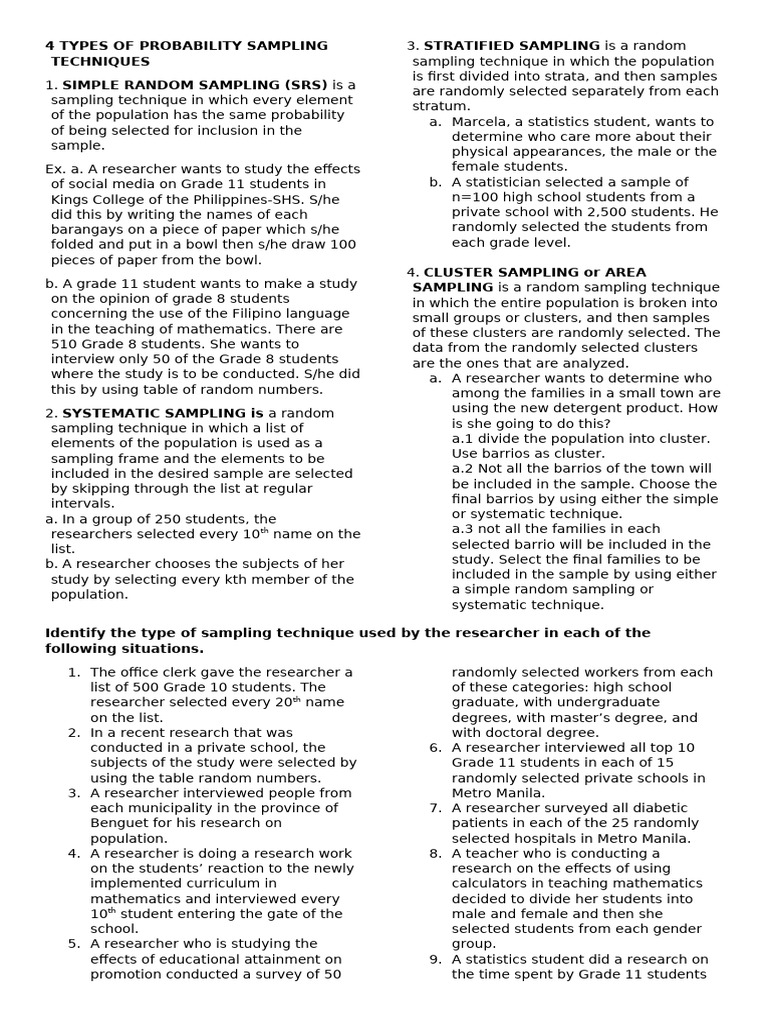 4 TYPES OF RANDOM SAMPLING TECHNIQUES | PDF