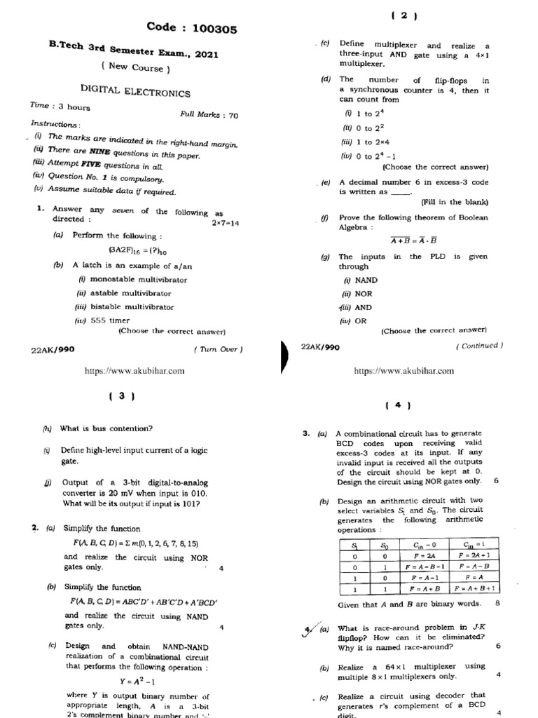 Btech 3 Sem Digital Electronics 100305 2021 | PDF