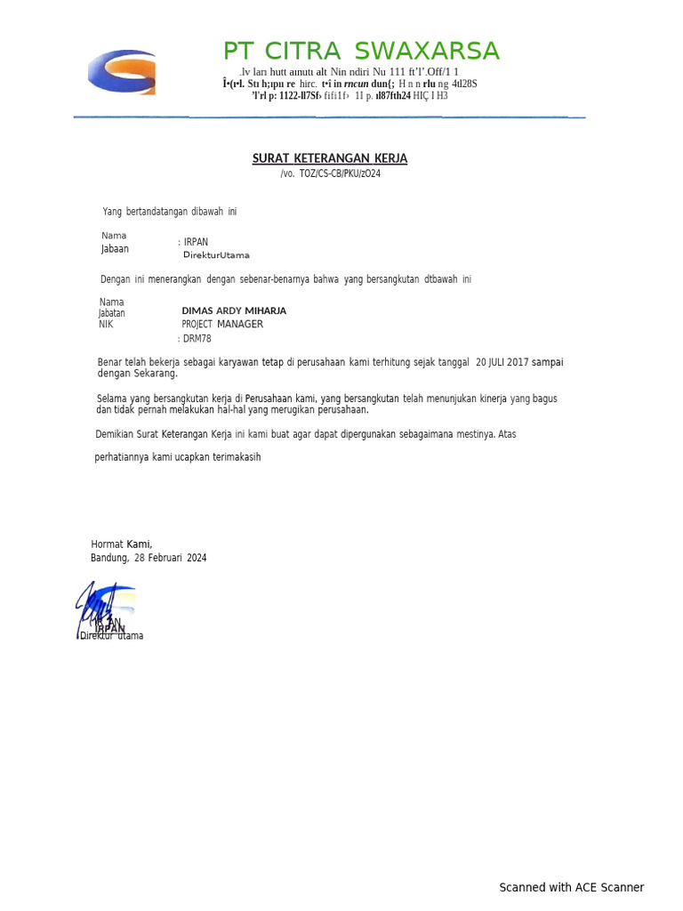 Data Pekerjaan Dimas | PDF