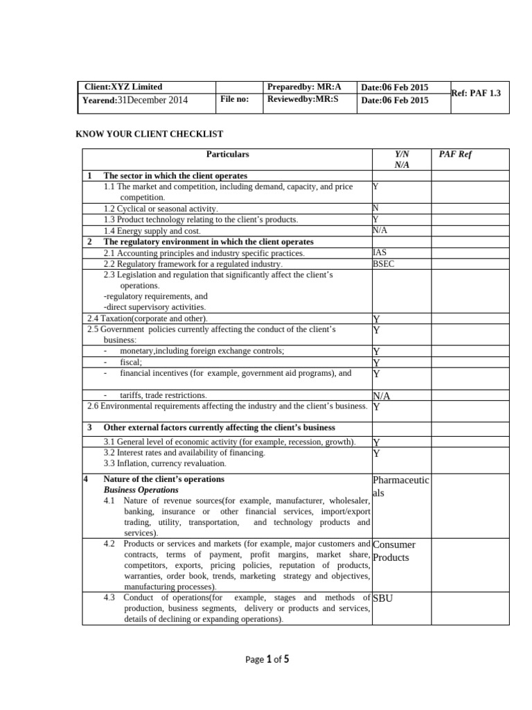 Know Your Client Checklist | PDF