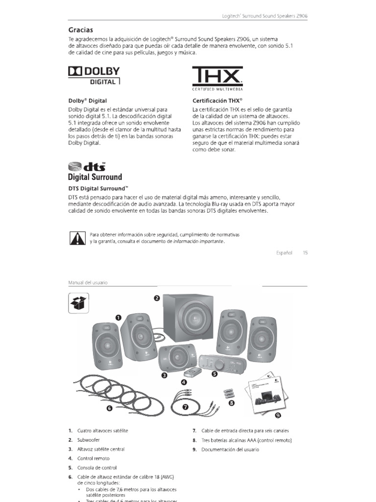 Manual Logitech Z906 Español | PDF