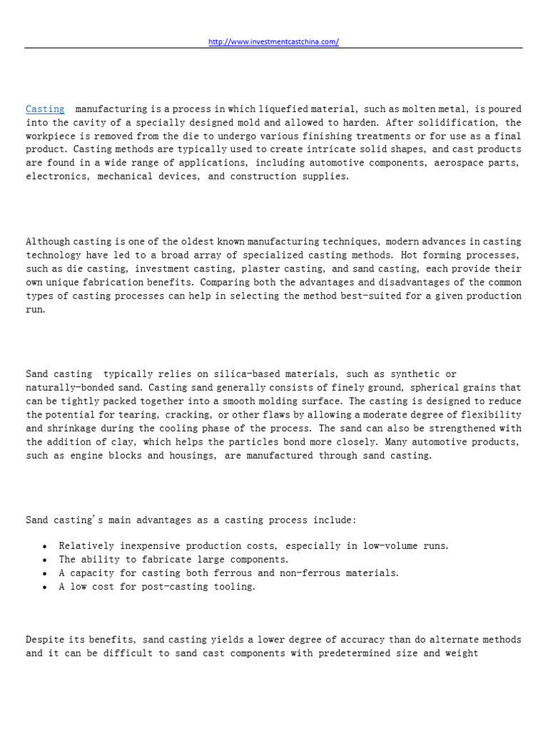 Different Types of Casting | PDF
