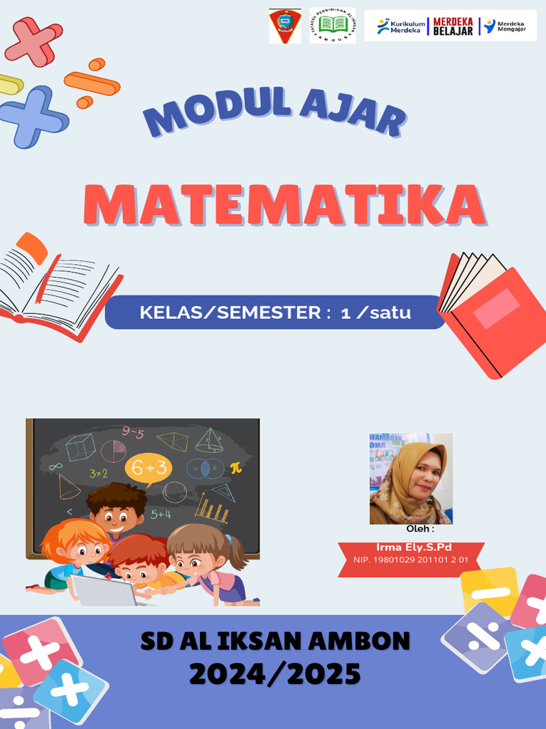 Sampul Buku Modul Ajar Matematika Biru Dan Merah Ilustrasi Sederhana | PDF