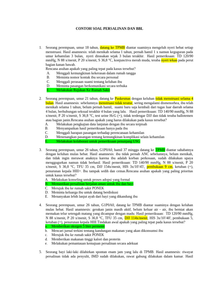 Contoh Soal Persalinan Dan BBL | PDF