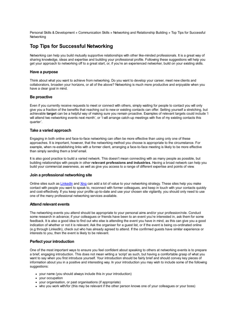 Top Tips For Successful Networking Pdf