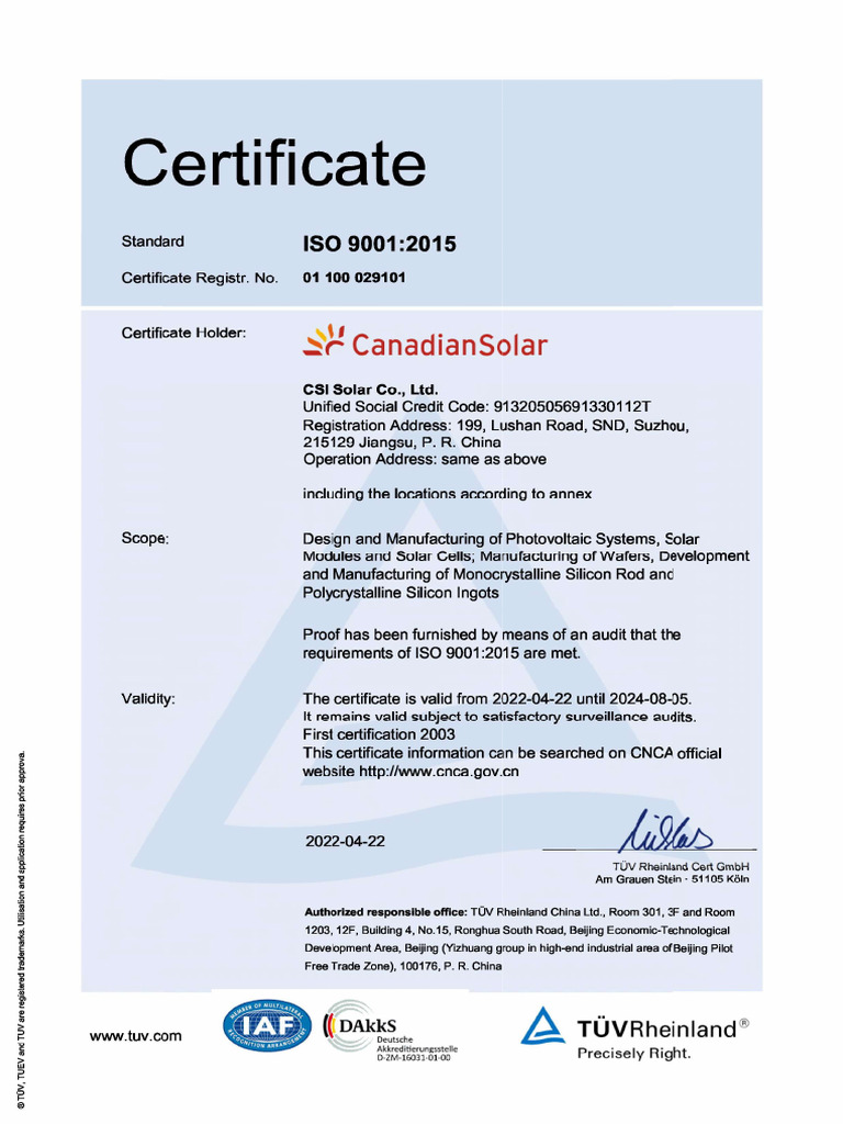 ISO 9001 - 2015 Main Certificate - (2022-2024) | PDF