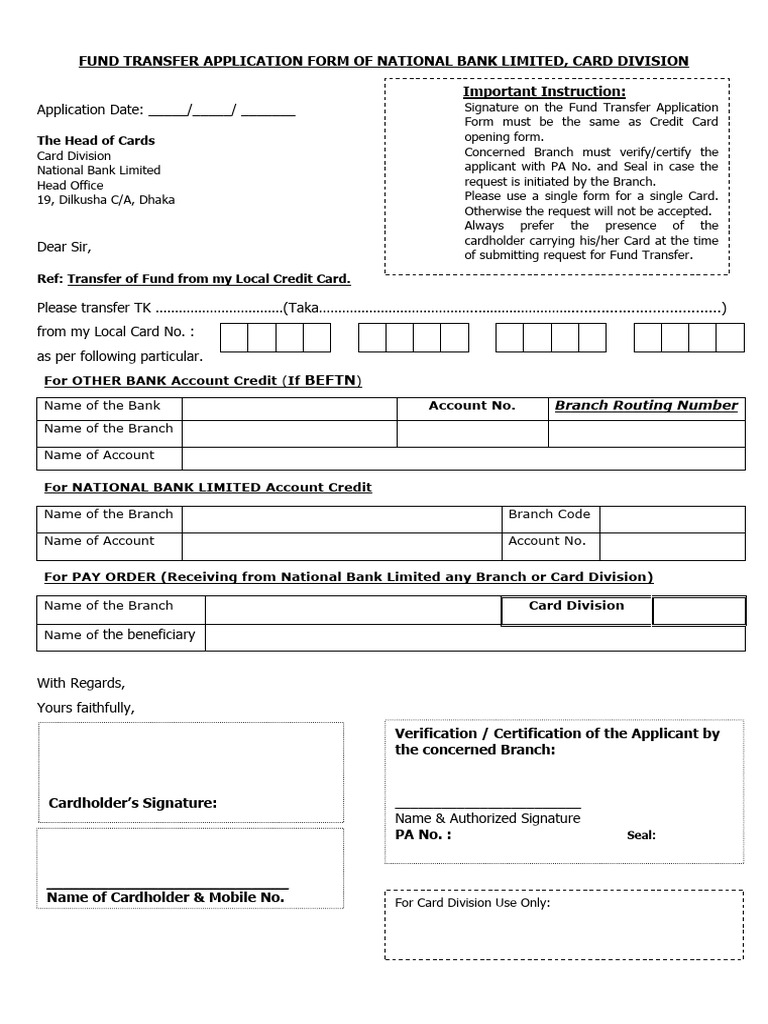 Fund Transfer Application Form | PDF