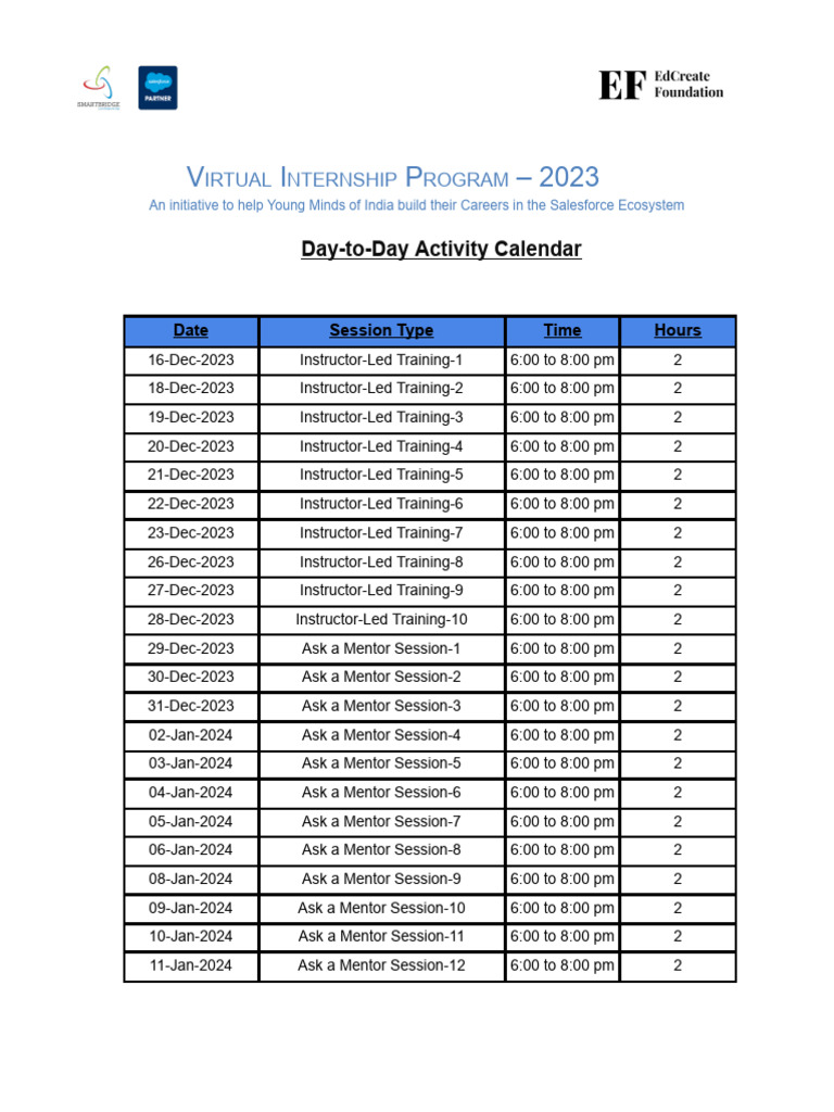 Day-Day Cohort Calendar - Updated | PDF