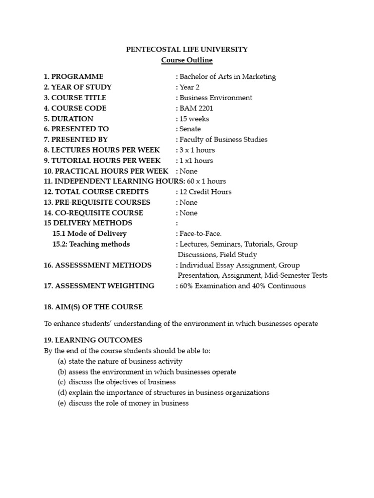 Business Environment Course Outline | PDF