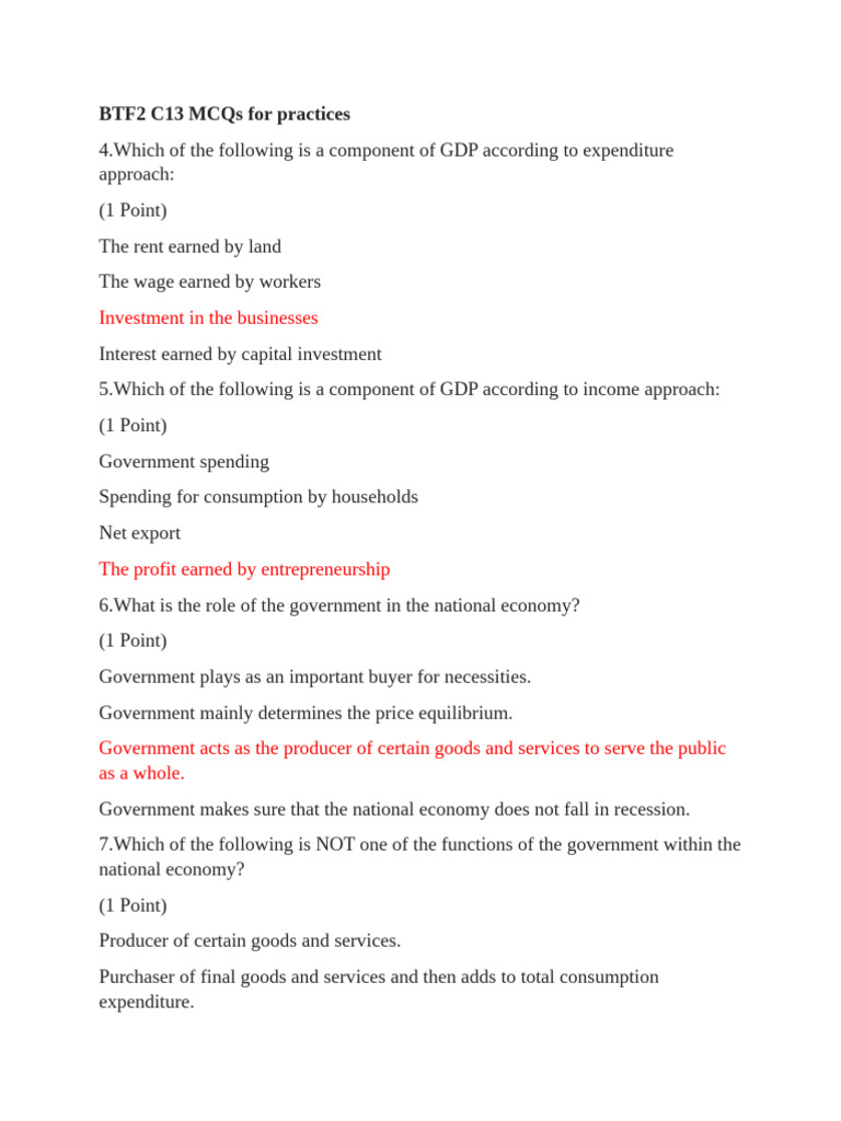 BTF2 C13 MCQs For Practices | PDF