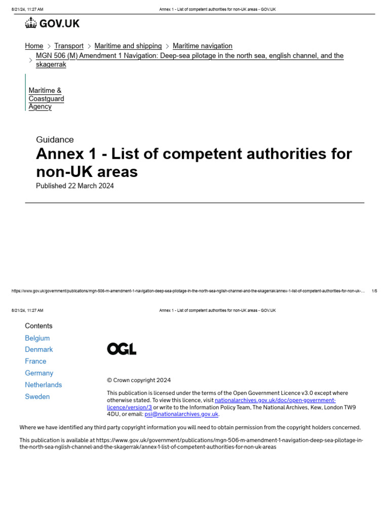 Annex 1 - List of Competent Authorities For non-UK Areas - GOV - UK | PDF
