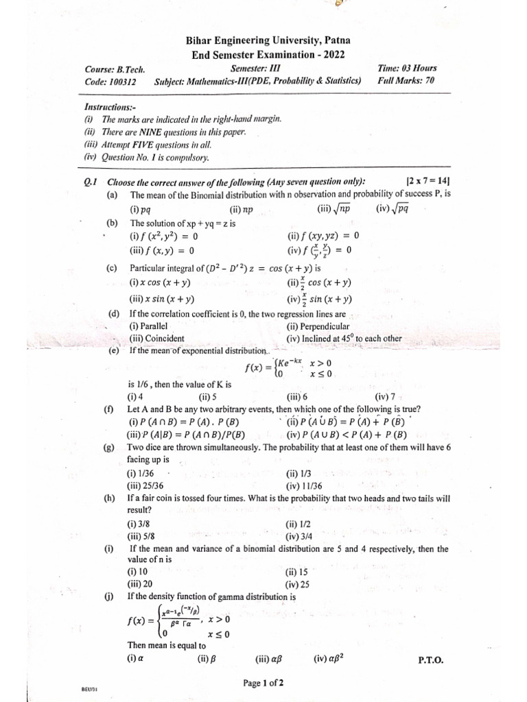 Math 2022 Btech | PDF