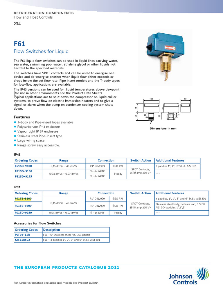 Flow Switches F61TB-9100 | PDF