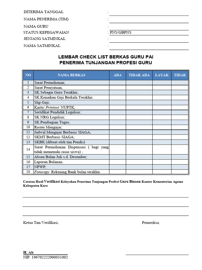 Lembar Ceklis TPG PAI 2024-1 | PDF