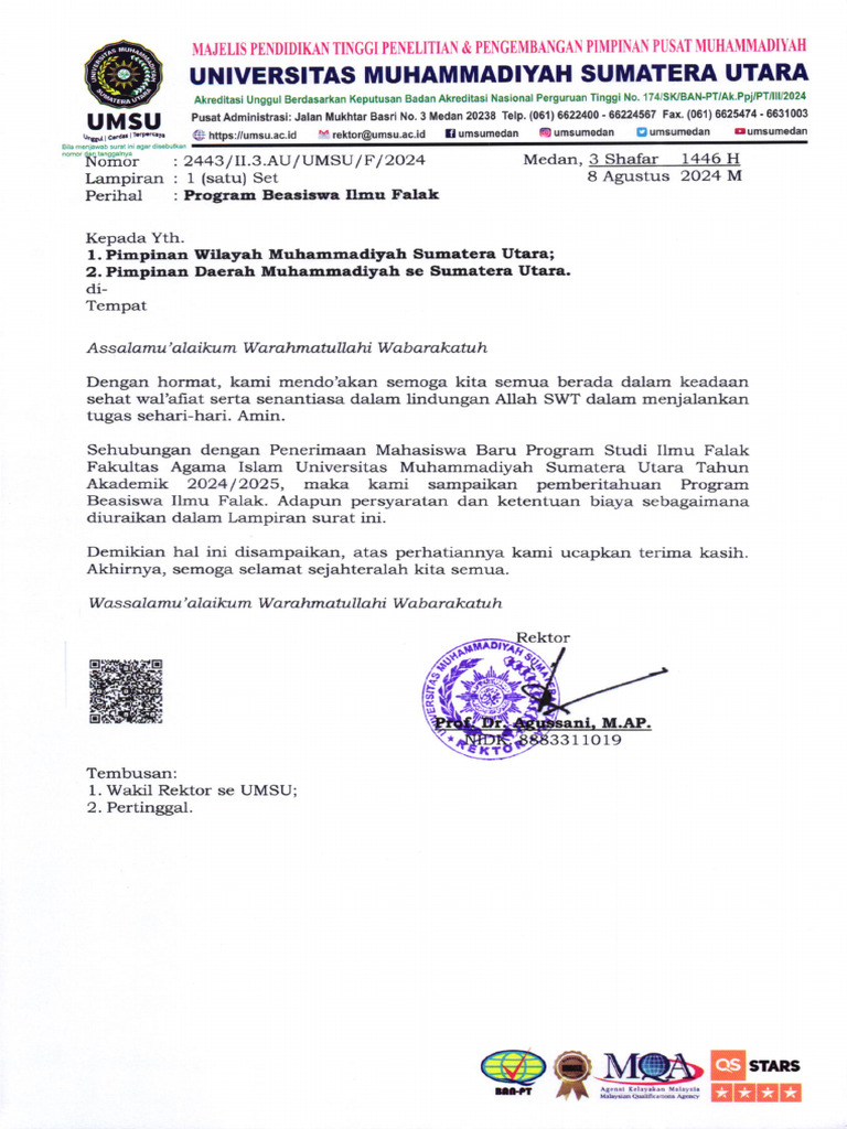 Program Beasiswa Ilmu Falak Ke PWM Su, PDM Su No 2443 TH 2024 | PDF