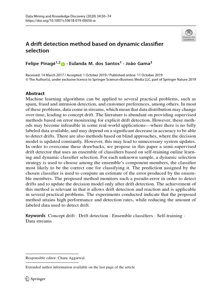 A Drift Detection Method Based On Dynamic Classifier Selection | PDF A Drift Detection Method Based On Dynamic Classifier Selection | PDF
