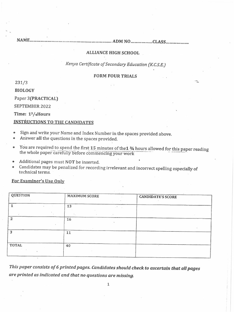 Biology Paper 3 | PDF