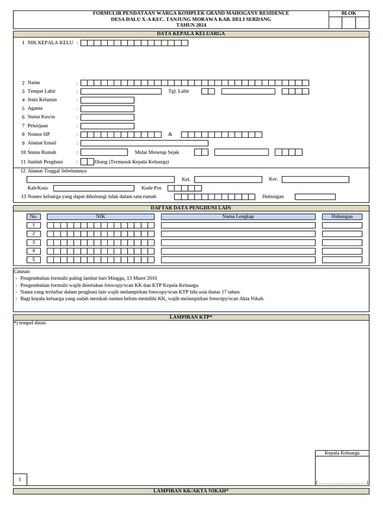 Formulir Isian Pendataan Warga GMR | PDF