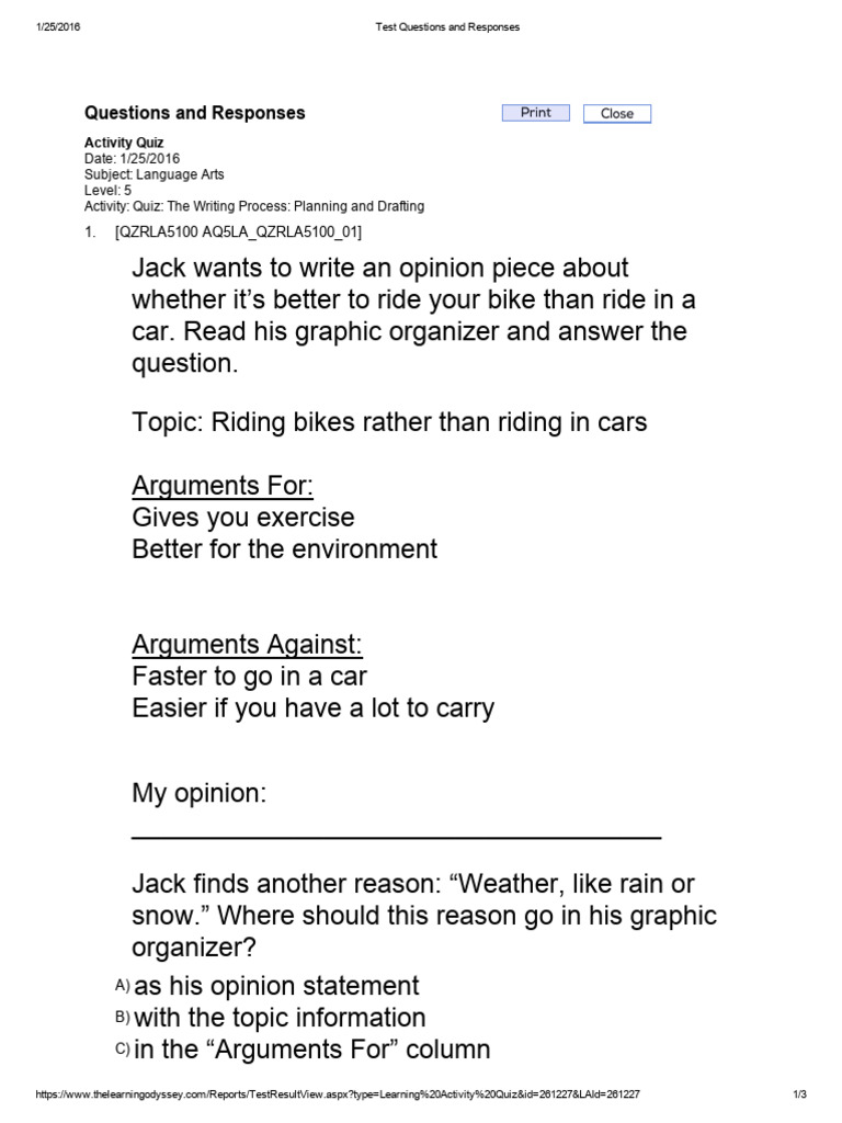 Activity Quiz - The Writing Process Planning and Drafting | PDF