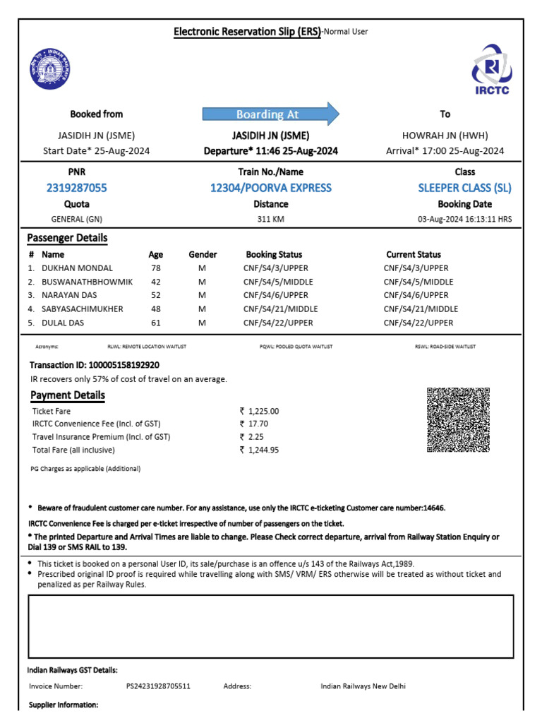 12304/poorva Express Sleeper Class (SL) | PDF