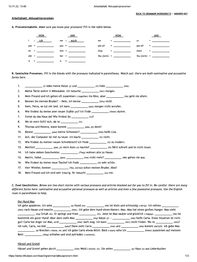 Pronomen Akk. | PDF