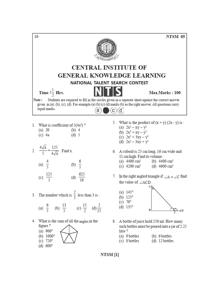 NTS Maths class 5 | PDF