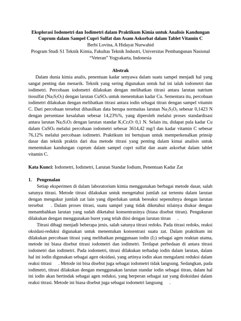 Laporan Praktikum Iodo Dan Iodimetri | PDF