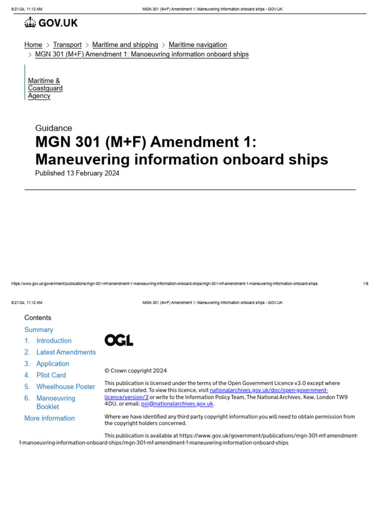 MGN 301 (M+F) Amendment 1 - Maneuvering Information Onboard Ships - GOV ...