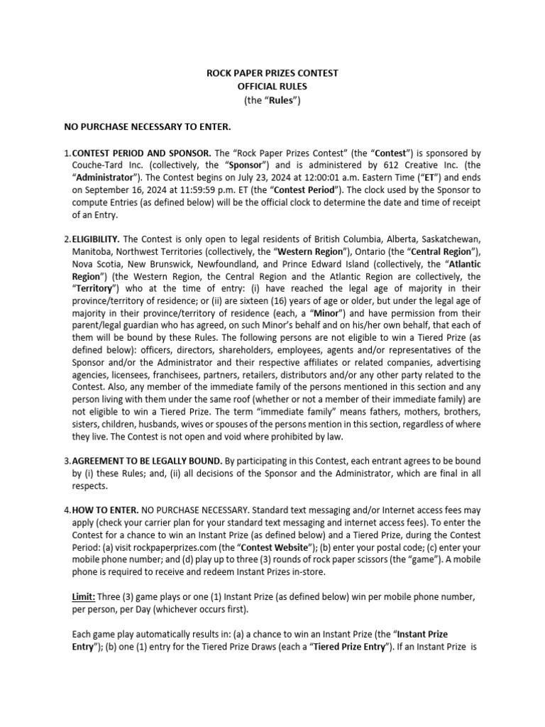 Rock Paper Prizes Contest Official Rules | PDF
