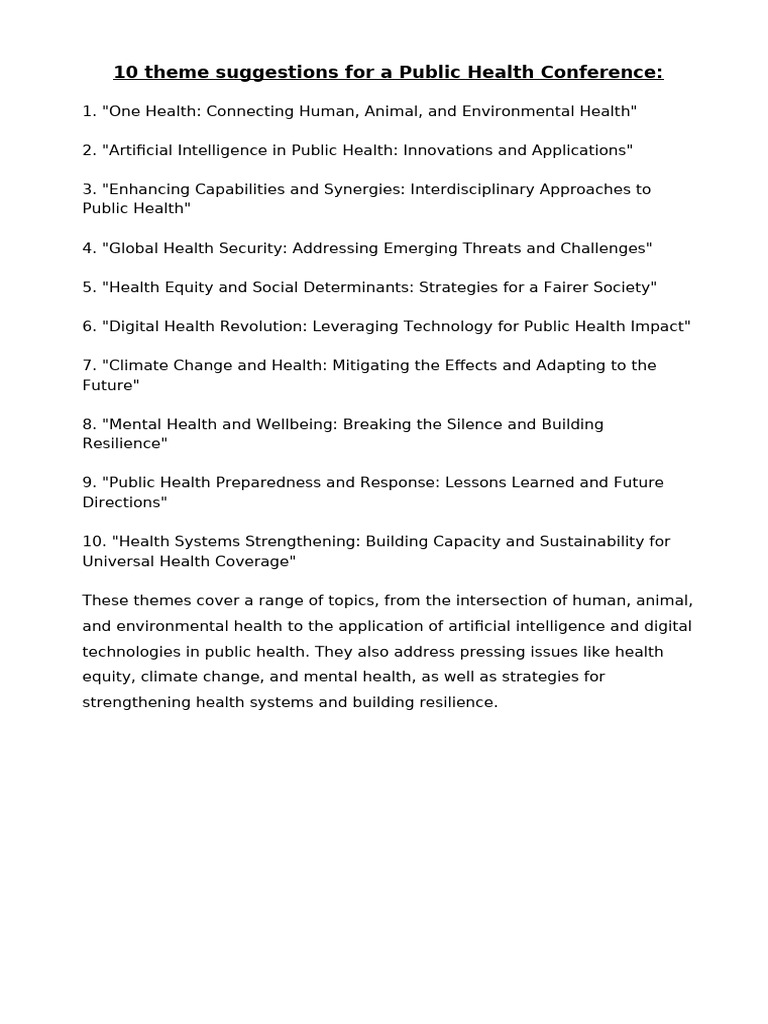 Public Health Conference Theme Ideas | PDF