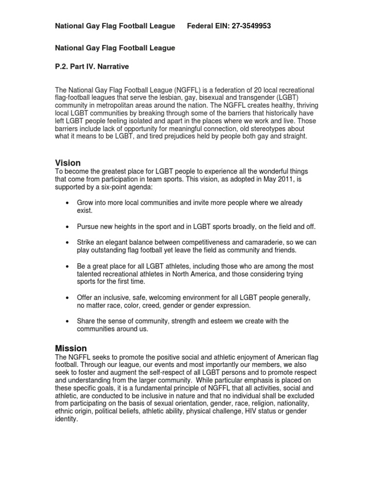NGFFL Part IV Narrative for 501c3 Submission FINAL | Fundraising | Lgbt ...