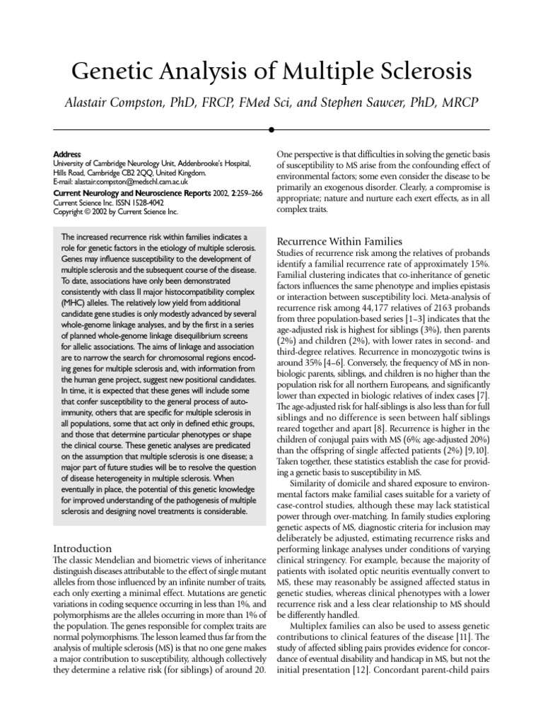 Genetic Analysis of Multiple Sclerosis | PDF