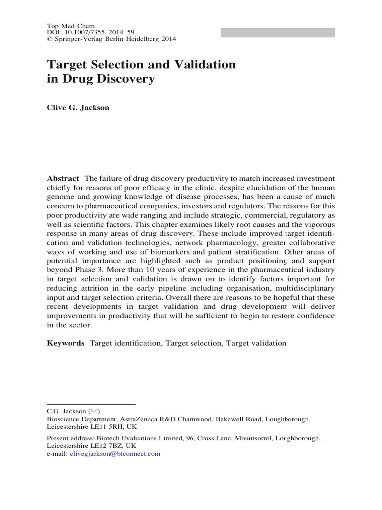 Target Selection and Validation in Drug Discovery | PDF