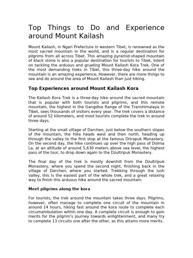 Top Things To Do and Experience Around Mount Kailash | PDF Top Things To Do and Experience Around Mount Kailash | PDF