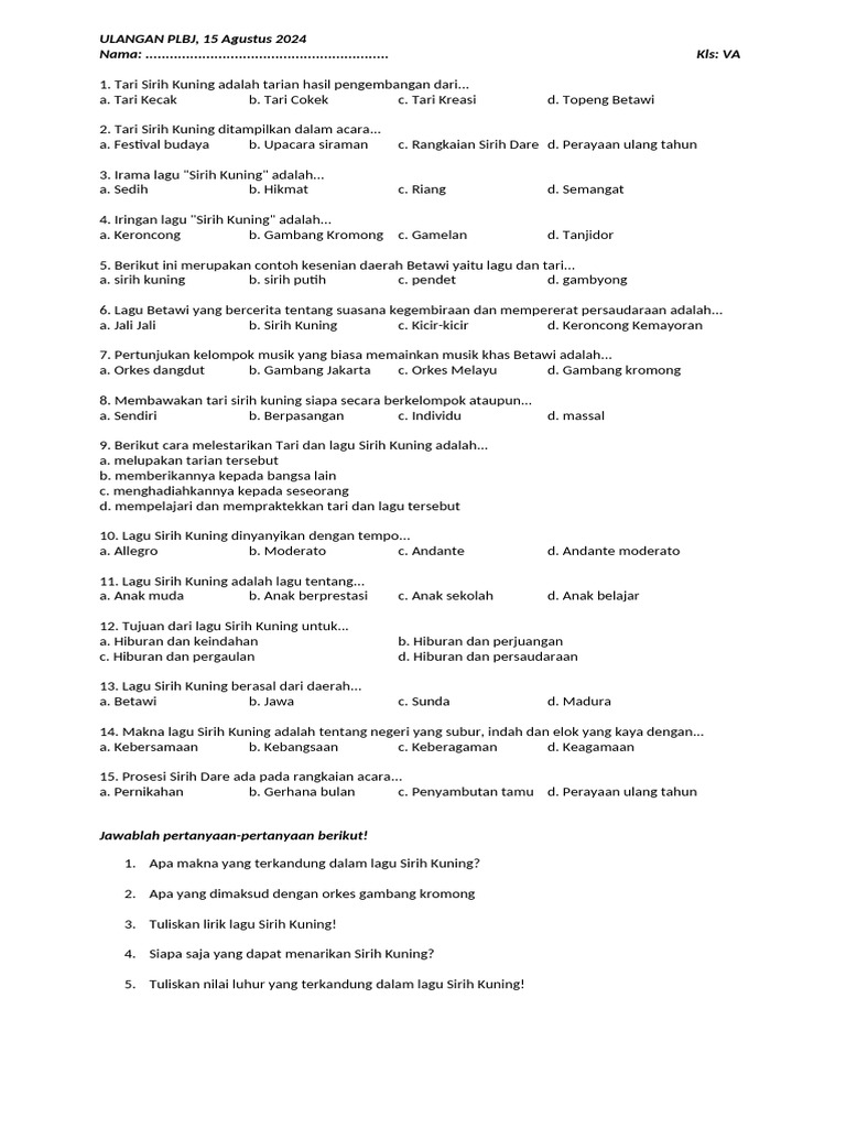 Ulangan PLBJ, 15 Agt | PDF