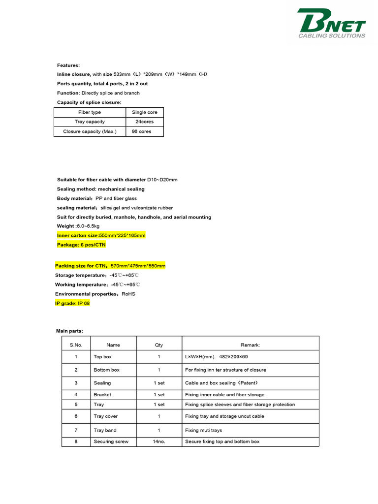 FOC Enclosure - B-FJC96F-H Data Sheet | PDF