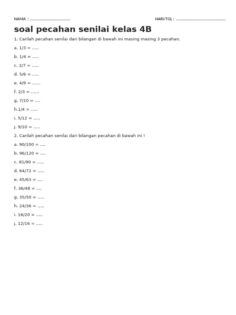 Soal PR MTK Pec - Senilai | PDF