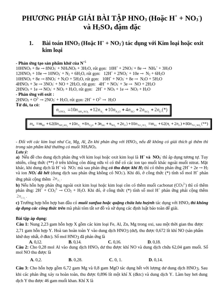 PHƯƠNG PHÁP GIẢI BÀI TẬP HNO3 | PDF