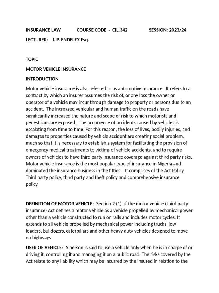 MOTOR VEHICLE INSURANCE NOTE 2024 | PDF