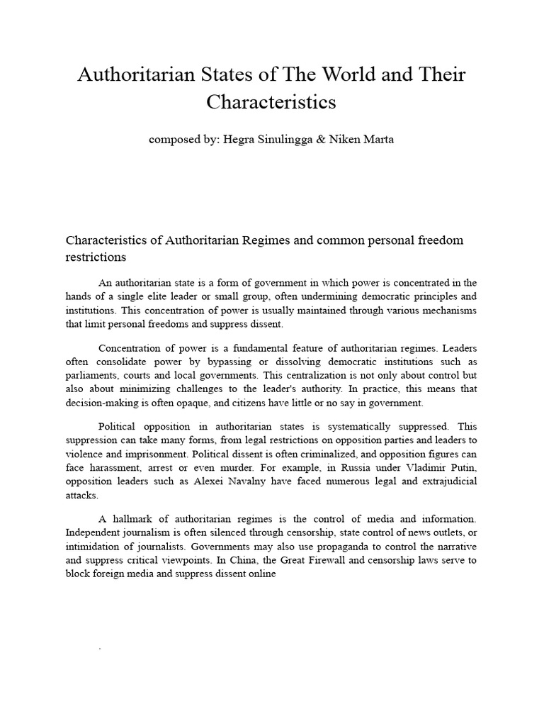 Authoritarian States of The World and Their Characteristics | PDF