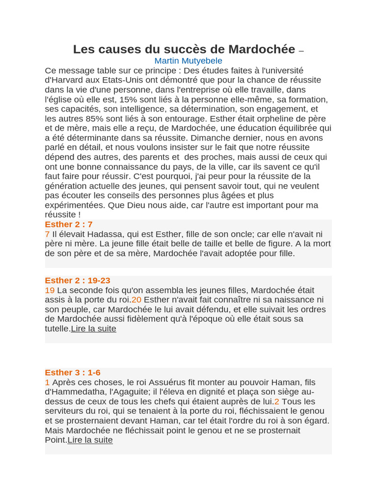 Les Causes Du Succès de Mardochée | PDF